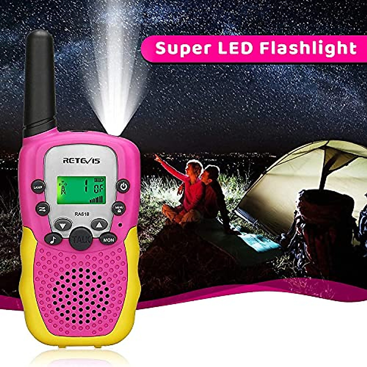 Retevis RA18 Kids Walkie Talkies, Walkie Talkie Toys for 6-12 Year Old Girls Boys, 22 CH, Long Range, Built-in Flashlight, Girls Birthday Gifts,Outdoor Garden Camping Family Trip(Pink 2 Pack)