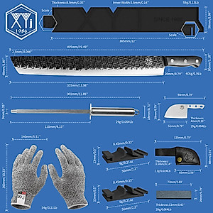 XYJ Slice Cooking Knife With Edge Guards Protector,Kitchen Knife,Sharpener Steel,Japanese Chef Knives,Meat Vegetable Cutting Carving Brisket Knife,Long Blade,Full Tang (14.5 Inch)