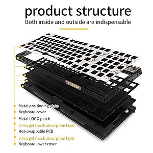 Gk98 RGB Mechanical Keyboard DIY Kit Hot-Swappable Three-Mode Wired 2.4g BT5.0 Custom Keyboard Compatible with Akko, Cherry Mx, Gateron, Kailh Mechanical Axis (Transparent Black)