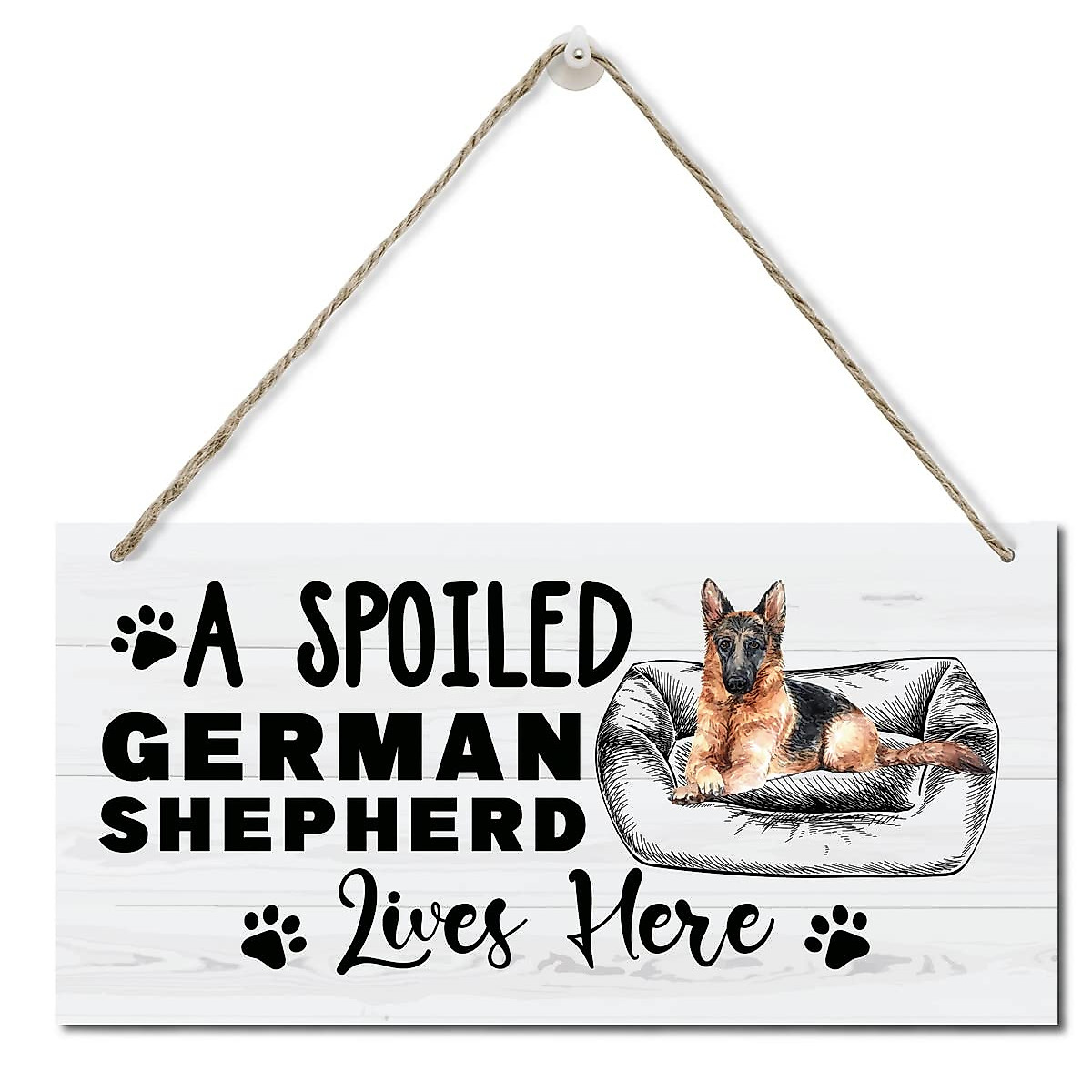 Funny A Spoiled German Shepherd Lives Here Sign, Printed Wood Plaque Sign, Hanging Wood Sign Home Decor, Family Signs for Home Decor Gift, Funny French Bulldog Gifts, Home Decor Wall Art Sign 12" x 6"