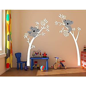 LUCKKYY Three Koalas Tree Branches Wall Decal Wall Sticker Baby Nursery Decor Kids Room Decoration (White)