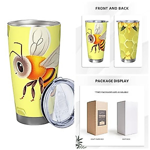 Bee in Flower Tumbler with Lid and Straw 20oz Stainless Steel Car Cup for Hot and Cold Drinks, Double Wall Insulated Travel Coffee Mug Reusable Drink Thermos Cup Birthday Gifts