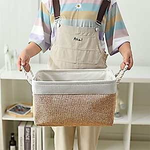 Sacyic Fabric Storage Baskets Rectangular Baskets Baskets for Organizing Fabric Basket for Shelves Decorative Baskets for Toys Empty Gift Baskets Cloth Baskets for Storage (White&Khaki)