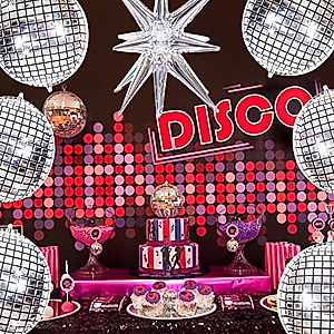 9 Pcs Giant Silver 4D Disco Ball Balloons, 22 Inch Silver Explosion Star Foil Mylar Balloons And 4D Round Metallic Silver Disco Balloons For 70s 80s 90s Disco Theme Party Decorations