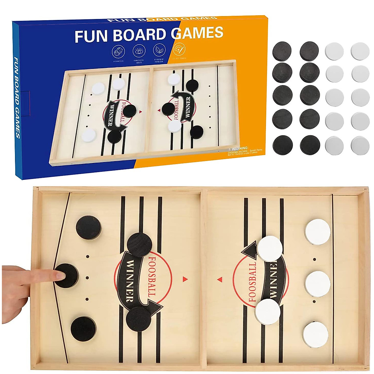 JANDANT Large Size Fast Sling Puck Game 22 Inch Slingshot Board Games Foosball Super Winner Wooden Hockey Board Game for Adult and Kids, 2 Players