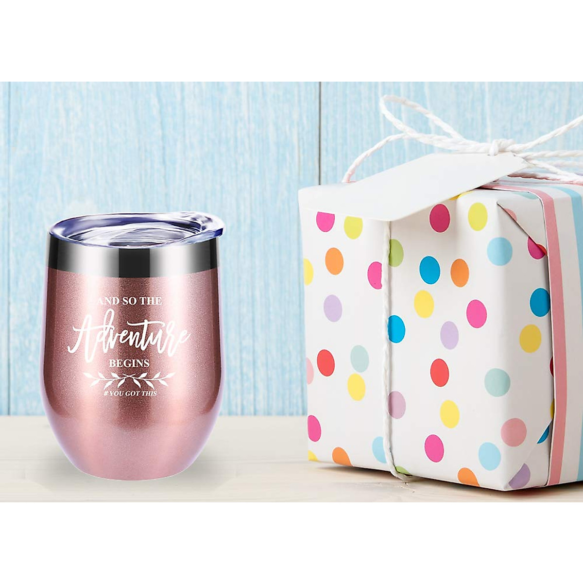 momocici And So The Adventure Begins Wine Tumbler.Graduation,Promotion,Going Away,New Journey,Job Change Gifts for Daughter,Granddaughter,BFF,Best Friends,Women Mug(Rose Gold)