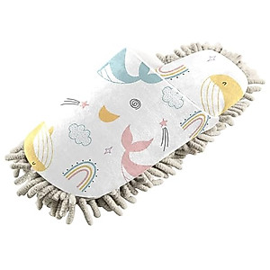 FLildon Microfiber Cleaning Slippers Cartoon Rainbow Whale Washable Mop Shoes Slipper for Men/Women House Floor Dust Cleaner, Size L
