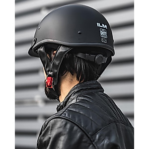 ILM Half Helmet Motorcycle Open Face Sun Visor Quick Release Buckle DOT Approved Cycling Motocross Suits Men Women Model-205V (L, Matt Black)