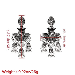 Jhumka Tassel Drop Earrings Bridal Dangle For Women Ethnic Afghan Silver Oorbellen Vintage Boho Tribal Egypt Nepal Gypsy Jewelry (Silver)