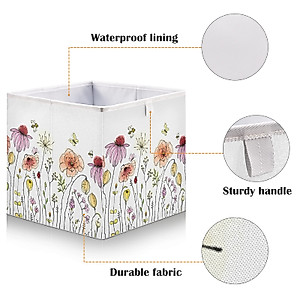xigua Wildflowers Cube Storage Bin Large Collapsible Storage Box Canvas Storage Basket for Home,Office,Books,Nursery,Kid's Toys,Closet
