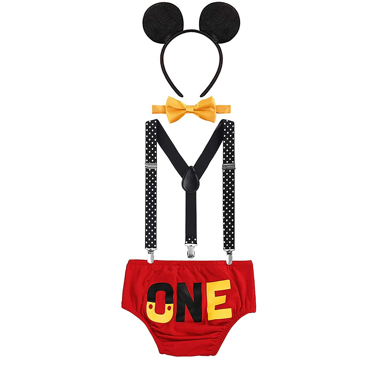 IBTOM CASTLE Baby Boys 1st Birthday Outfit Bodysuit One Piece Gentleman Bottoms Suspender Straps with Bow-tie #22 Red One 12-18 Months