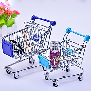 Mini Supermarket Handcart 2 Pcs Mini Shopping Cart Supermarket Handcart Shopping Utility Cart Mode Desk Storage Toy Holder(Pink&Light Blue)