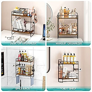 EZFurni 9 Rolls Bathroom Toilet Paper Storage, Wood Bathroom Toilet Shelf Organizer, Cute Toilet Paper Basket, 2 Tier Toilet Tank Tray, Multiuse Over The Toilet Rack for Above Toilet Storage,Brown