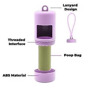 QMEAKMONY Dog Poop Bag Holder for Leashs Compact and Lightweight Dog Poop Bag Dispenser Dog Waste Bag Holder Easy Replacement and Cleaning with 1 Dispenser and 15 Bags (Purple)