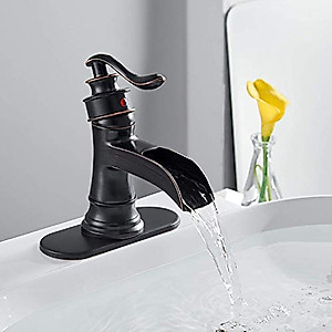 Waterfall Bathroom Faucet Oil Rubbed Bronze Sink with Pop Up Drain Stopper Faucets Single Hole Rustic Vanity Farmhouse Overflow One Handle Bath Black Commercial Assembly Lead-Free by Homevacious