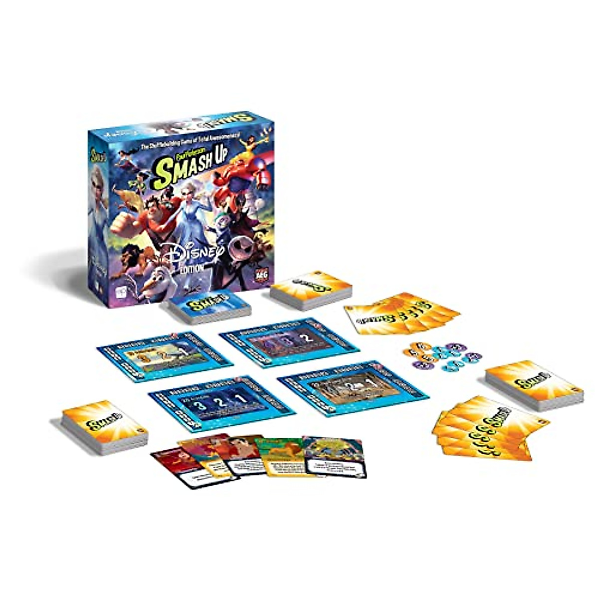 USAOPOLY Smash Up: Disney Edition | Featuring Disney Characters from Frozen, Big Hero 6, The Lion King, Aladdin, The Nightmare Before Christmas, & More | Standalone Smash Up Game