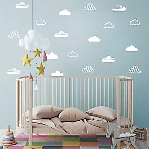Cloud Wall Decals Wall Decor Kids Room Cloud Wall Stickers Vinyl Decals for Baby Boys Girls Nursery Toddler Room Decor Wall Stickers Nursery A64 (White)