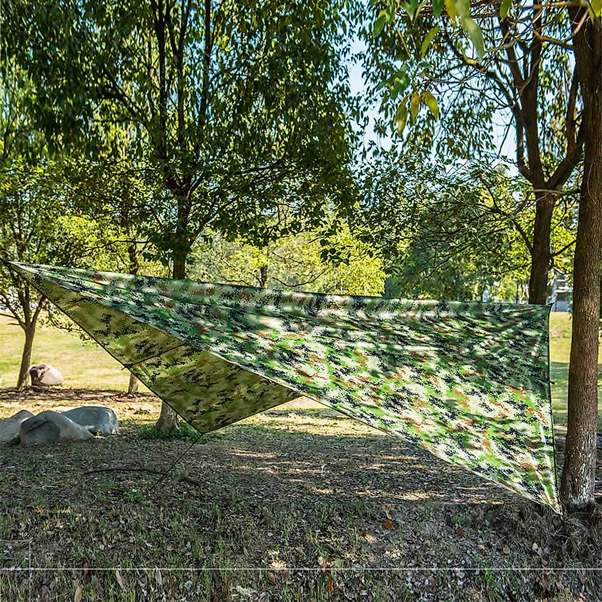 Camping Tent Tarp Waterproof, Multi-Function Tent Tarp Shelter 100 x 145 cm Hammock Rain Fly Shade Tarp 210T Printed Clot Protection Heavy Duty Shade Sail Sun Canopy for Outdoor