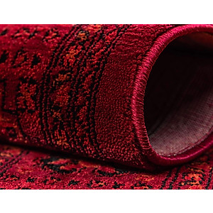 Unique Loom Tekke Collection Over-Dyed Saturated Traditional Torkaman Area Rug, 7 ft 0 in x 10 ft 0 in, Red/Black