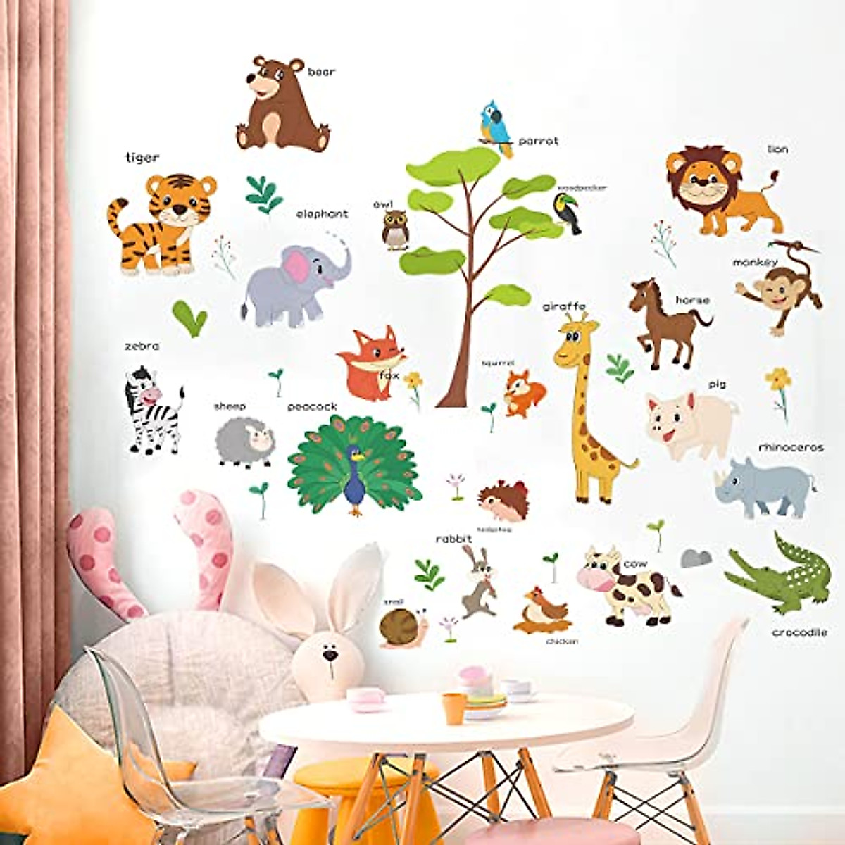 Animals Educational Wall Decals Kids Large,Kids Bedroom Wall Stickers,Peel and Stick Removable Wall Decors for Daycare,Boy Room,Girl Room,Nursery, Baby Room,Bedroom,Playroom.