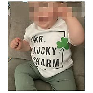 Toddler Baby Boy St Patricks Day Outfit Mr Lucky Charm Clover Short Sleeve T-shirts Green Pants Summer Clothes (Green# Mr Lucky Charm, 6-12 Months)