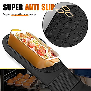 Oven Mitts and Pot Holders Kitchen: 550℉ Heat Resistant Silicone Oven Gloves with Pot Holders Set - Extra Long Quilted Oven Mitt and Large Hot Pads Set Washable Mittens for Kitchen Cooking Baking