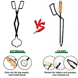 Gvtufeil Fire Pit Tongs,16.7 Inch Portable fire pit Tools, Heavy Duty Metal Outdoor/Indoor Firewood Tongs, fire pit accessories for Wood-Burning Fire Pit/Campfire BBQ Fireplace-Gripping Grabber Tool