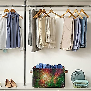TropicalLife Rectangular Storage Bin Cube Galaxy Star Space Nebula Foldable Organizer Basket with Handles, Collapsible Storage Box for Kids Toy Shelf Closet Nursery
