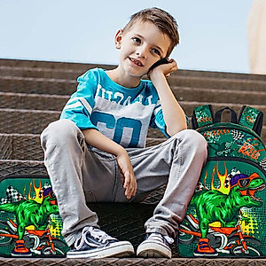 UFNDC 3PCS Dinosaur Backpack for Boys, Kids Preschool Bookbag with Lunch Box, 16”School Bag for Elementary Toddler