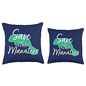 Manatee Gifts Sea Animal Lovers Save The Manatees Throw Pillow, 16x16, Multicolor