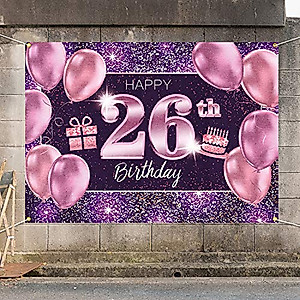 PAKBOOM Happy 26th Birthday Banner Backdrop - 26 Birthday Party Decorations Supplies for Women Her - Pink Purple Gold 4 x 6ft