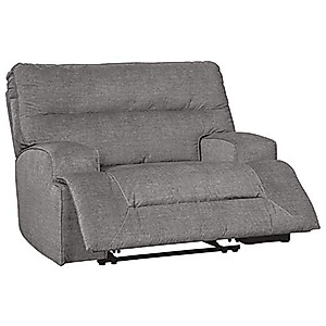 Signature Design by Ashley Coombs Contemporary Wide Seat Manual Pull Tab Recliner, Gray