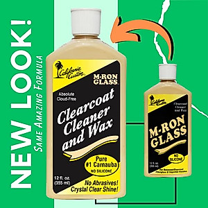 CALIFORNIA CUSTOM Products - M-Ron Glass Clearcoat Cleaner & Wax with Finest Pure #1 Carnauba Wax That Seals and Protects With A Crystal Clear Shine, No Silicone, Body Shop Safe, Can Be Applied In Direct Sun Light! (12 oz Bottle)
