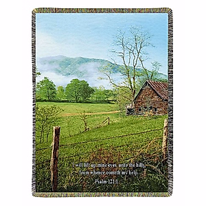 Manual Inspirational Collection Tapestry Throw with Verse, I Lift My Eyes, 50 X 60-Inch