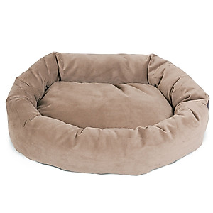 Majestic Pet 52 Inch Suede Calming Dog Bed Washable – Cozy Soft Round Dog Bed with Spine Support for Dogs to Rest their Head - Fluffy Donut Dog Bed 52x35x11 (Inch) - Round Pet Bed X- Large – Stone