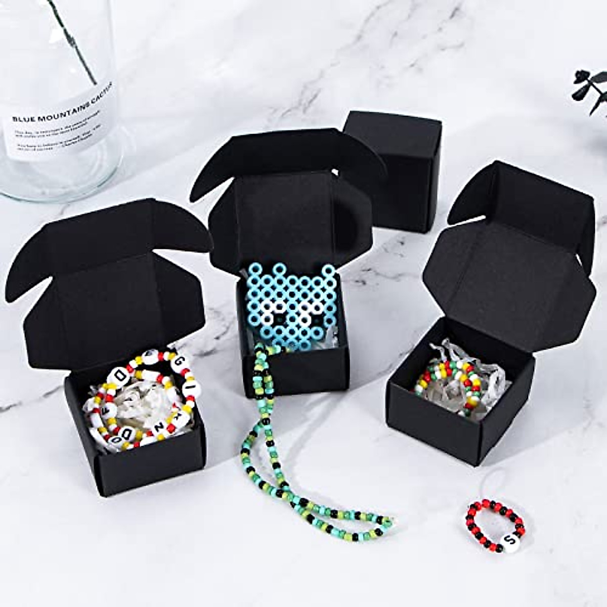 NIGNYA Black Favor Boxes, Tiny Gift Boxes for Presents, Small Kraft Gift Box 2.16x2.16x0.98 inch, 50 Pack Black Box with Lid for Favors, Ornaments, Candy, Tiny Items, Small Business