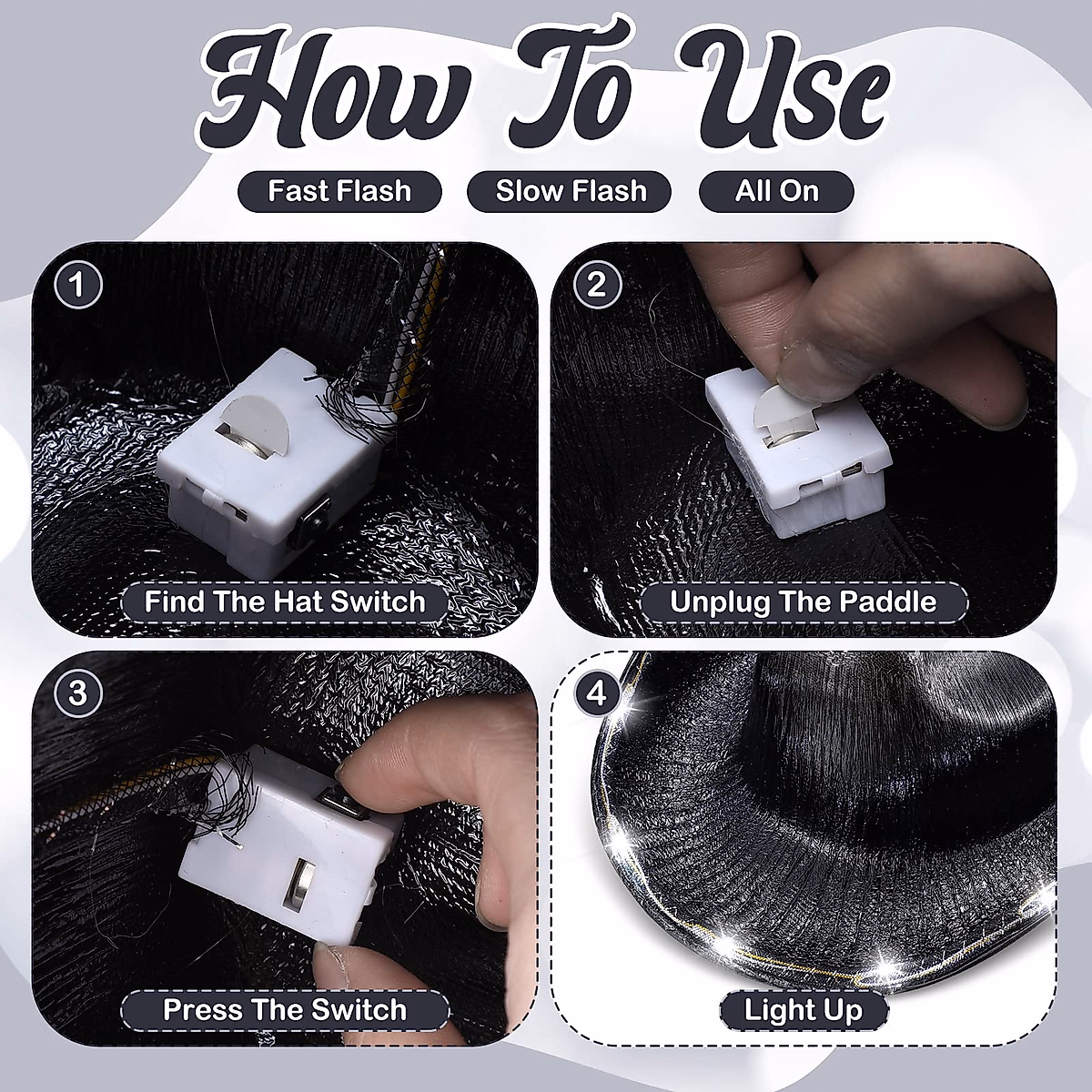 Janmercy 6 Pack Led Cowboy Hats Light Up Glitter Space Cowgirl Hat with 6 Heart Sunglasses for Women Girls and Men (Black)