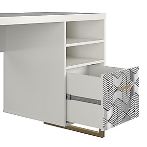 CosmoLiving by Cosmopolitan Scarlett Single Pedestal Desk, White, Model Number: