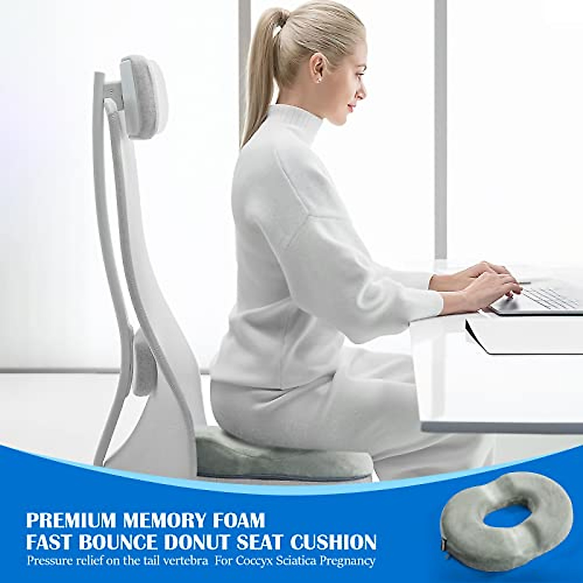 Donut Pillow seat Cushion for Tailbone Pain Hemorrhoid Butt Donut Car Seat Cushion for Office Chair,Orthopedic Memory Foam Sitting Pillow Butt Cushion for Coccyx Sciatica Pregnancy Pressure Relief
