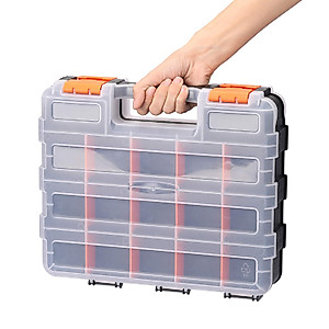 MIXPOWER 34-Compartments Double Sided Organizer with Impact Resistant Polymer and Customized Removable Plastic Dividers, Storage and Carry, Black/Orange