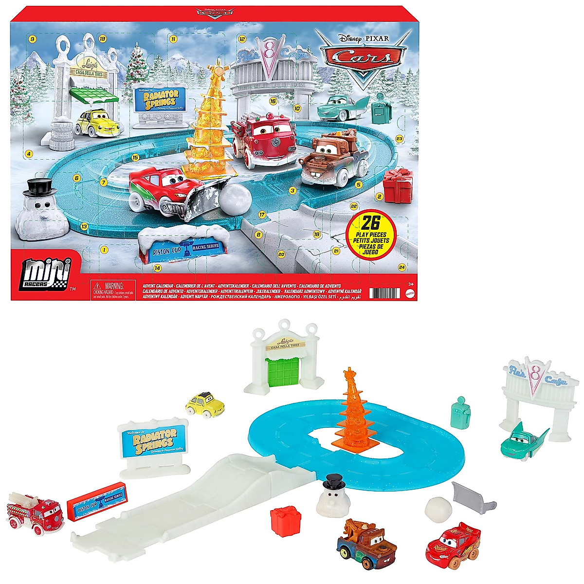 Disney Cars Toys ​Minis Advent Calendar Playset, One a Day Storytelling Racecar Accessories & Surprises, for Kids Age 3 Years and Older