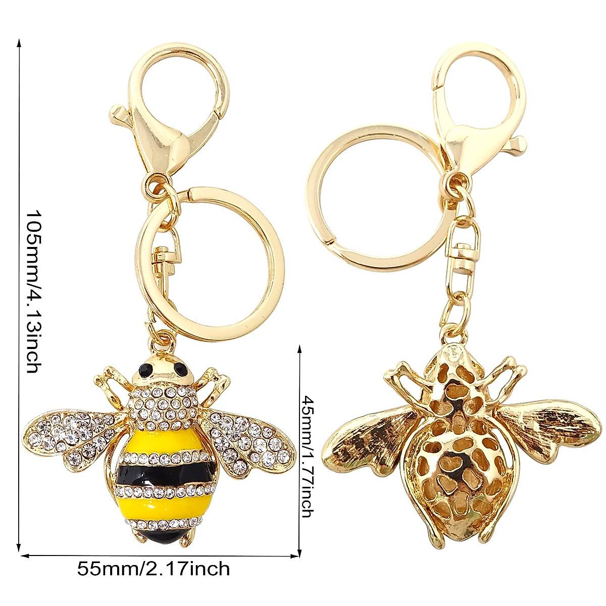 Honbay 1PCS Rhinestone Little Bee Keychain Bumble Bee Sparkling Keyring Animal Key Chain Decor in A Box for Bag Purse Wallet