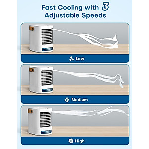 FANCOLE Portable Air Conditioners, 3-IN-1 Small Air Conditioner w/ 3-Level Humidify & 3 Speeds, 7-Color Night Lights, Top Fill Tank for 8H Cooling, Desk Mini Air Conditioner for Bedroom Room Office