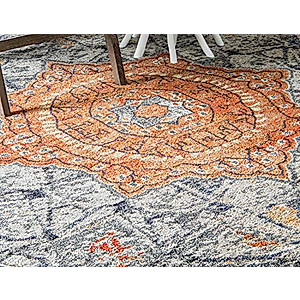 Unique Loom Vita Collection Modern Over-Dyed Center Medallion Vintage Area Rug, 8 ft x 8 ft, Gray/Ivory