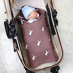 LAWKUL Baby Wrap Blanket Soft 100% Cotton Baby Blanket Knit Crib Receiving Blanket with Bunny Pattern Swaddle Cute Blanket for Babies Boy and Girl in Easter Size 40 * 30 Inches