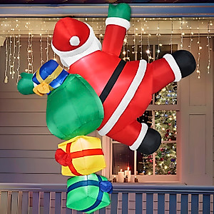 Joiedomi 6 FT Tall Christmas Inflatable Climbing Santa with Gift Bags, Blow Up Xmas Hanging Santa Outdoor Decorations with Build-in LEDs for Xmas Party Decor Yard Outside Garden Holiday Decorations