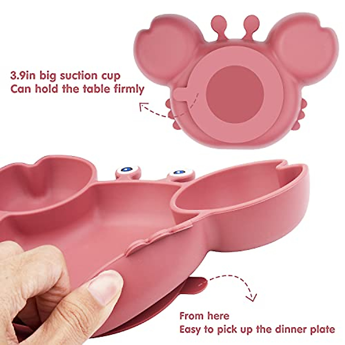 Qshare Toddler Plate, Portable Baby Plates for Toddlers and Kids, BPA-Free Strong Suction Plates for Toddlers, Dishwasher & Microwave Safe Silicone Placemat 9x6x1.4 inch