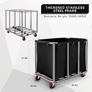 Commercial Laundry cart with Wheels,400L Large Laundry Basket with Wheels,Laundry Hamper on Wheels Heavy Duty with Steel Frame and Waterproof Oxford Cloth, 330Lbs Load (C-Black)