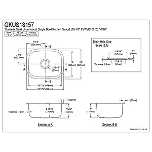 Kingston Brass GKUS18157 Gourmetier Stainless Steel Undermount Single Bowl Kitchen Sink, Brushed