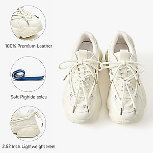 BEAU TODAY Chunky Sneakers for Women,Women Fashion Platform Sneakers,Leather Comfortable Casual Walking Dad Shoes Beige US 7